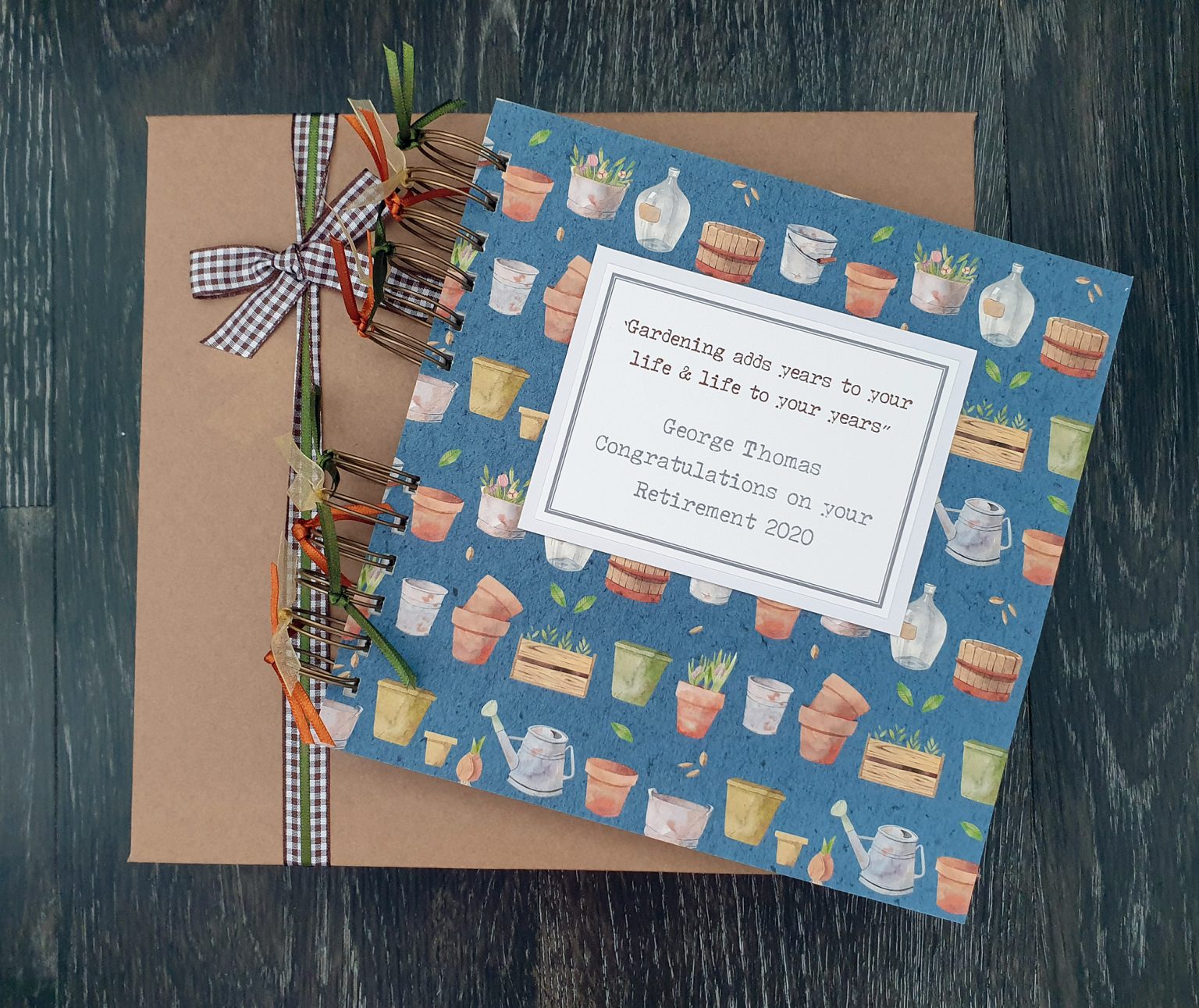 Retirement memory book, blue gardening design, 8" x 8" scrapbook in ...